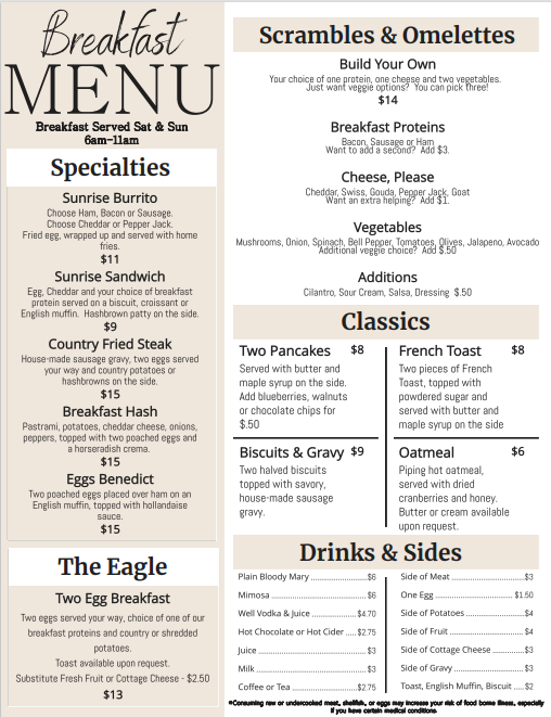 Dining Menus - Orchard Hills Golf & Country Club