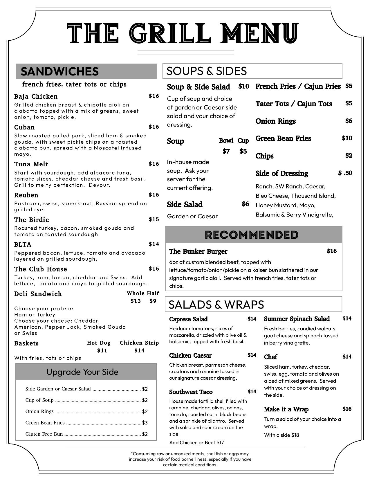 Dining Menus - Orchard Hills Golf & Country Club